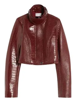Sportmax Alligator-print Cropped Jacket With High Collar - Red