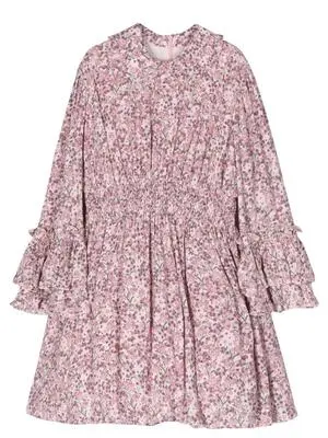 SIMONETTA Floral Print Mini Dress With Ruffled Collar And Sleeves - Multicolour