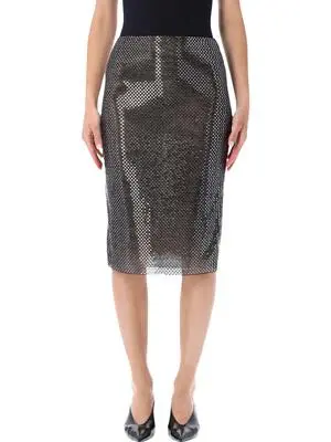 SELF-PORTRAIT Rhinestone-embellished Midi Skirt - Nero