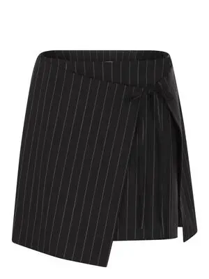 Sportmax Pinstriped Wrap Mini Skirt - Black