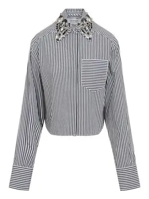 Sportmax Striped Embellished Collar Shirt - Black