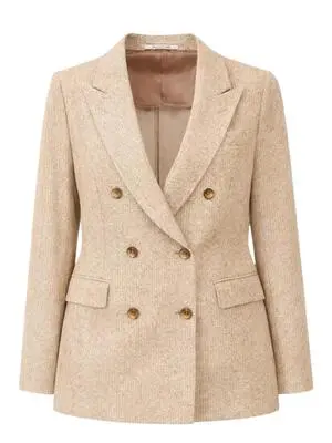 Tagliatore Double-breasted Peak Lapel Cotton Blazer - Beige