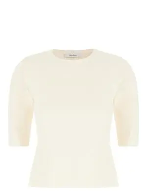 Max Mara MAX MARA PURE Short Sleeve Fitted Waist Crew-Neck Sweater Ivory