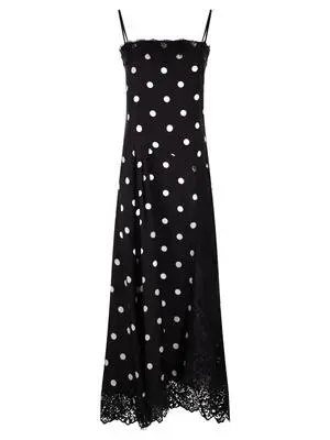Sportmax Polka Dot Lace Trim Midi Dress - Nero