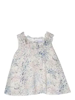 SIMONETTA Sleeveless Floral Print Cotton Blouse With Ruffle Detail - Multicolour