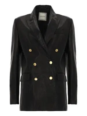 Tagliatore Double Breasted Leather Jacket - Black