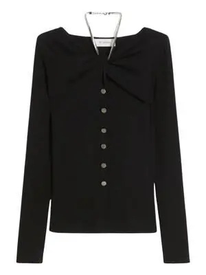 Sportmax Long Sleeve Wool Cardigan With Chain Detail - Black