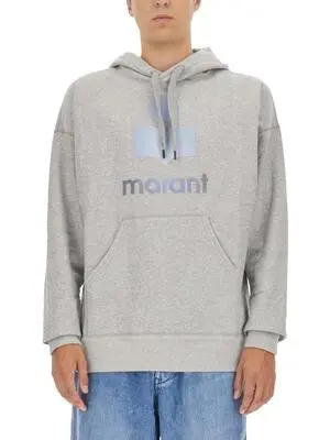 MARANT Logo Printed Drawstring Hoodie - Grey