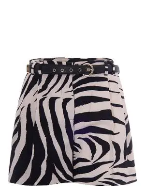 Max Mara Zebra Print Belted High-rise Shorts - Nero