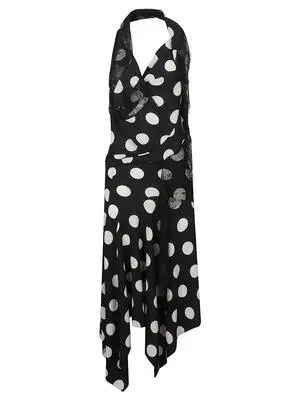 Junya Watanabe Polka Dot Asymmetric Hem Midi Dress With Lace Inserts - Black
