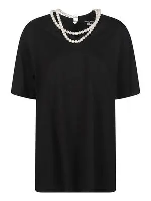 Junya Watanabe Cotton T-shirt With Pearl Necklace Detail - Black