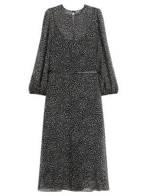 Max Mara Printed Silk Midi Dress With Balloon Sleeves - Black
