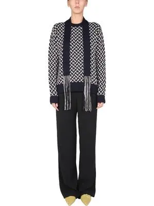 JIL SANDER Geometric Jacquard Wool Sweater With Fringe Detail - Multicolour