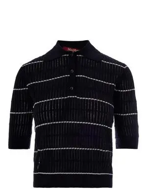 Max Mara Ribbed Knit Polo Sweater - Blu