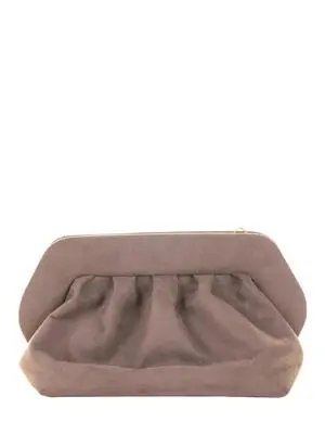THE MOIRÈ Bios Pleated Suede Clutch Bag - Mud