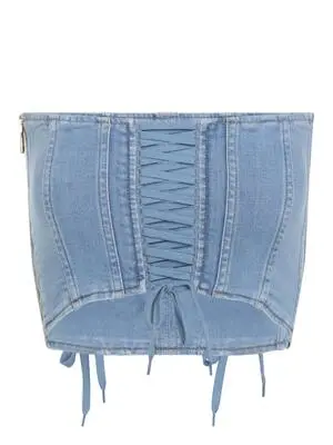 ELISABETTA FRANCHI Elisabetta Franchi Denim Bustier Top With Crossover Laces