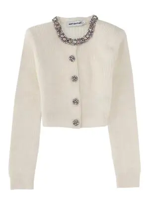 SELF-PORTRAIT Cardigan With Diamanté Detail - Ivory