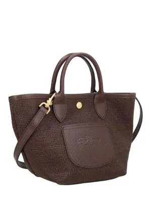 Longchamp Textured Woven Small Tote Bag With Crossbody Strap - Brown