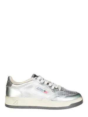 AUTRY Metallic Leather Lace-up Sneakers - Bianco
