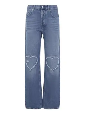 Moschino Laurel Crown Patch Denim Jeans - Blue