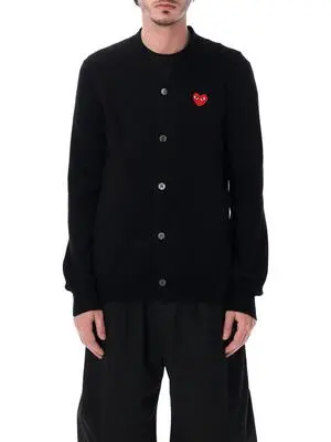 Play Comme Des Garcon Classic V-neck Cardigan With Red Heart Applique - Black