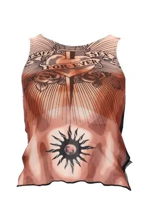 JEAN PAUL GAULTIER JEAN PAUL GAULTIER Sheer Mesh Graphic Sleeveless Top Multicolour