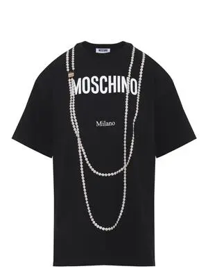 Moschino Cotton T-shirt With Pearl Detailing - Black