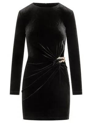 SELF-PORTRAIT Draped Velvet Mini Dress - Black