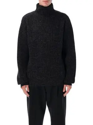 LEMAIRE Ribbed Turtleneck Sweater In Alpaca And Yak Blend - Black Mink