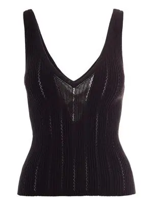 SESSUN Pointelle Ribbed Knit V-neck Tank Top - Espresso