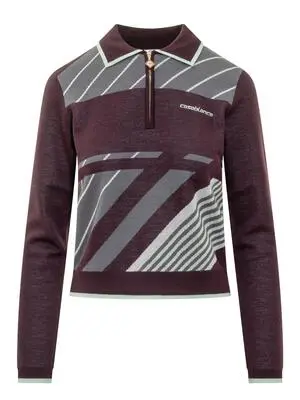Casablanca Merino Wool Zip Polo Sweater - Nero Grigio