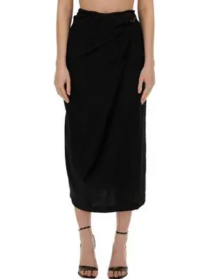 ALYSI Draped Midi Skirt With Ring Detail - Black