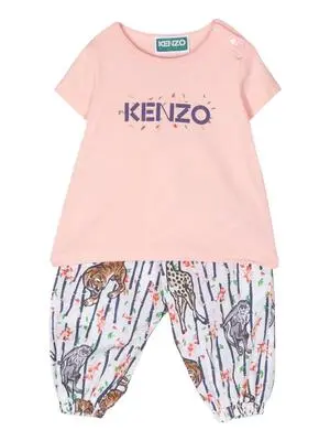 Kenzo Cotton Blend Graphic Print T-shirt And Pants Set - Pink