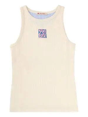 Marni Ribbed Cotton Tank Top With Frame Logo - Beige