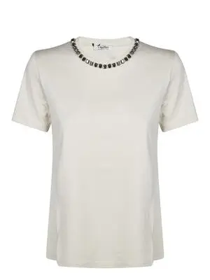 Max Mara T-shirt With Embellished Neckline - Beige