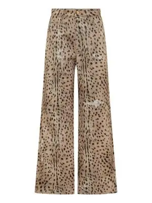 Amiri AMIRI Jet Set Animal Print Wide Leg Denim Pants Dark Brown