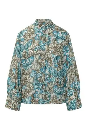 Momoni Printed Shirt With Elegant Neckline - Blu Avio/salvia