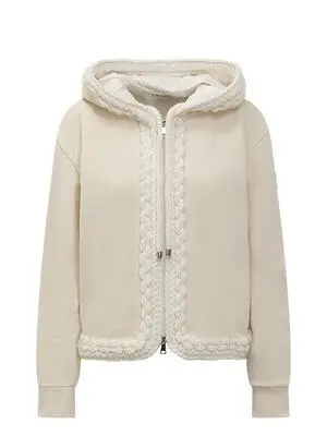 Moncler Knit Hooded T-shirt With Braided Trim - Panna