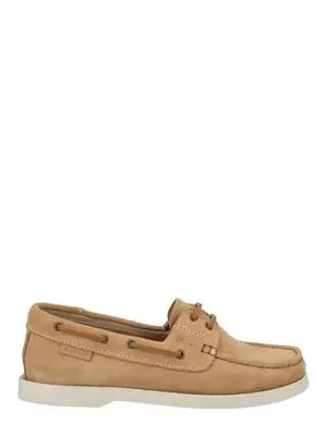 Manebí Suede Boat Shoes With Lace-up Closure - Beige