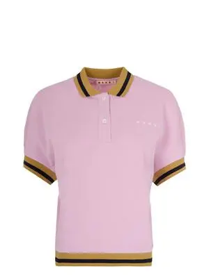 Marni Short Sleeve Knit Polo Shirt With Contrast Trim - Quartz