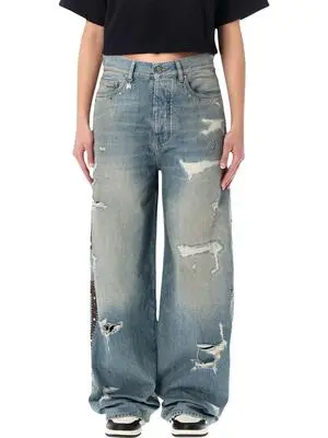 Amiri Distressed Wide-leg Jeans With Bone Appliqués - Driftwood Blue