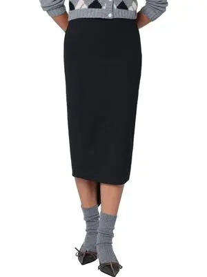 THELATEST Cotton Blend Midi Skirt With Asymmetrical Slit - Black