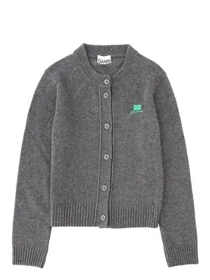 GANNI Crewneck Buttoned Cardigan - Grey