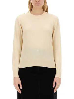GANNI Regular Fit O-neck Sweater - Ivory
