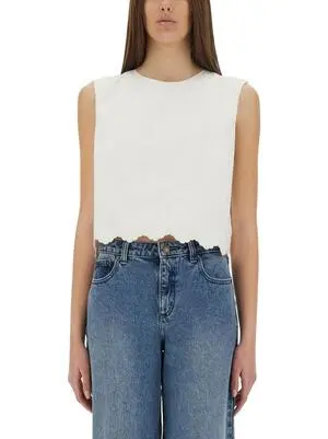 PATOU Cropped Organic Cotton Poplin Top - White