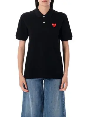Play Comme Des Garcon Classic Polo Shirt With Red Heart Patch - Black