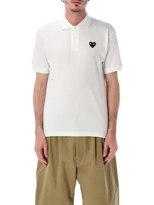Play Comme Des Garcon Mini Heart Patch Cotton Piqué Polo Shirt - White