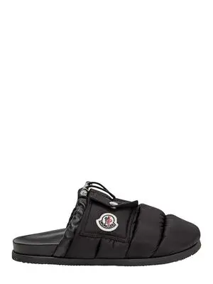 Moncler Quilted Nylon Slides With Logo Detail - Nero