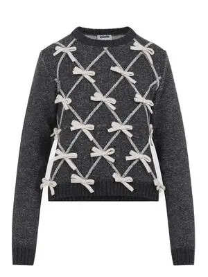 Moschino Wool Blend Sweater With Bow Detailing - Grey