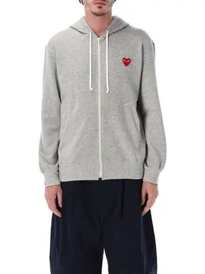 Play Comme Des Garcon Zip-up Hoodie With Heart Patch - Grey